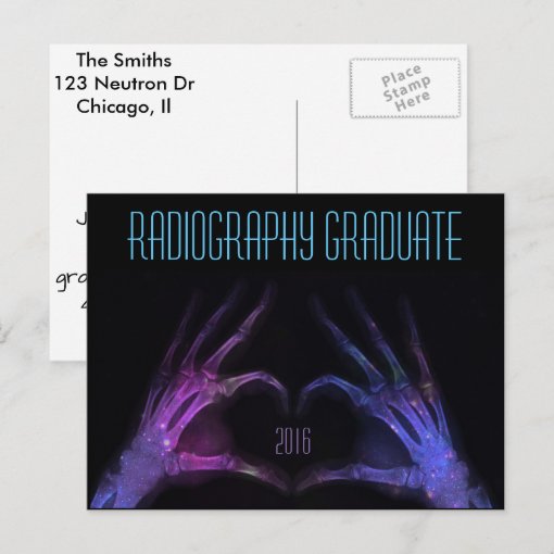"Radiography Graduate" purple xray heart Invitation Postcard | Zazzle