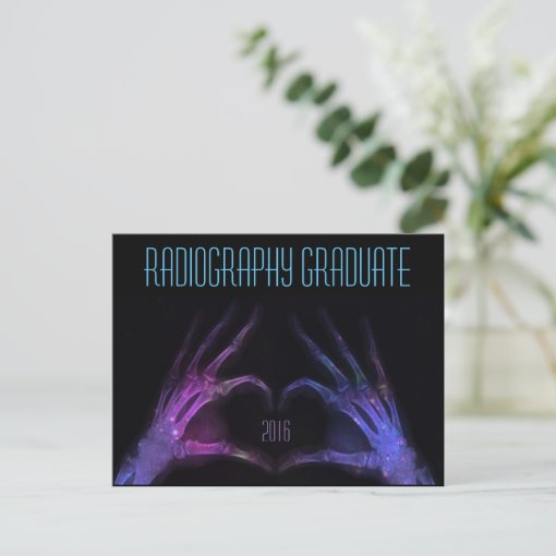 "Radiography Graduate" purple xray heart Invitation Postcard | Zazzle