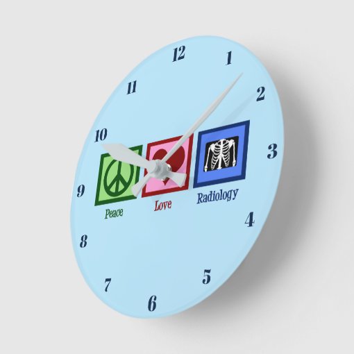 Radiologist Peace Love Radiology X-Ray Lab Tech Round Clock | Zazzle