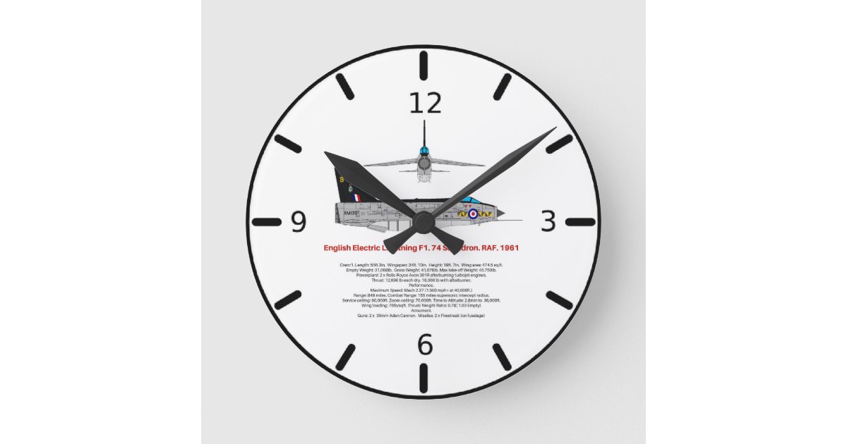 RAF Lighting Fighter Jet Round Clock | Zazzle