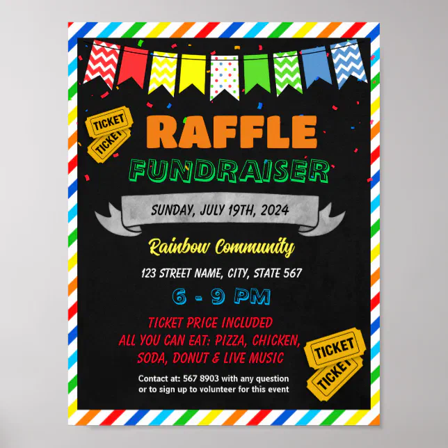 Raffle Fundraiser Flyer Template Poster | Zazzle