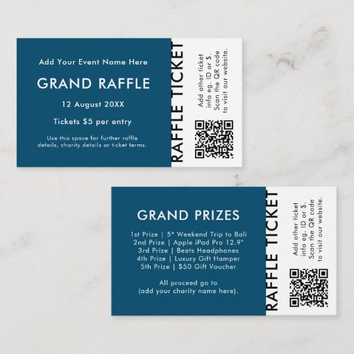 Raffle Ticket Blue QR Code Prize Draw Event Ticket | Zazzle