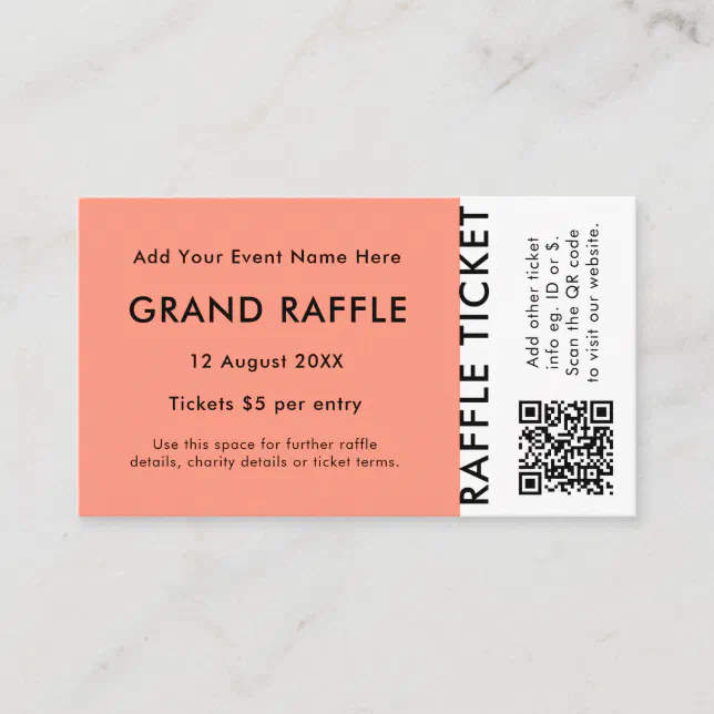 Raffle Ticket Coral QR Prize Draw Event Ticket | Zazzle