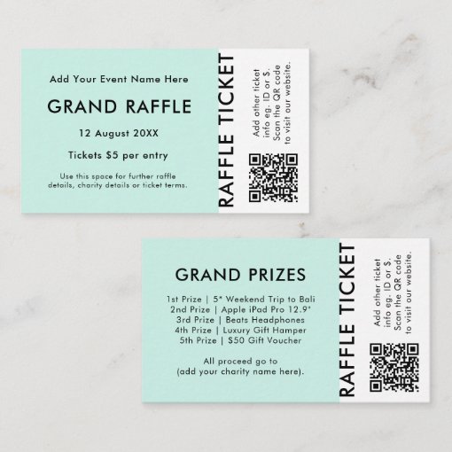 Raffle Ticket Mint QR Code Prize Draw Event Ticket | Zazzle
