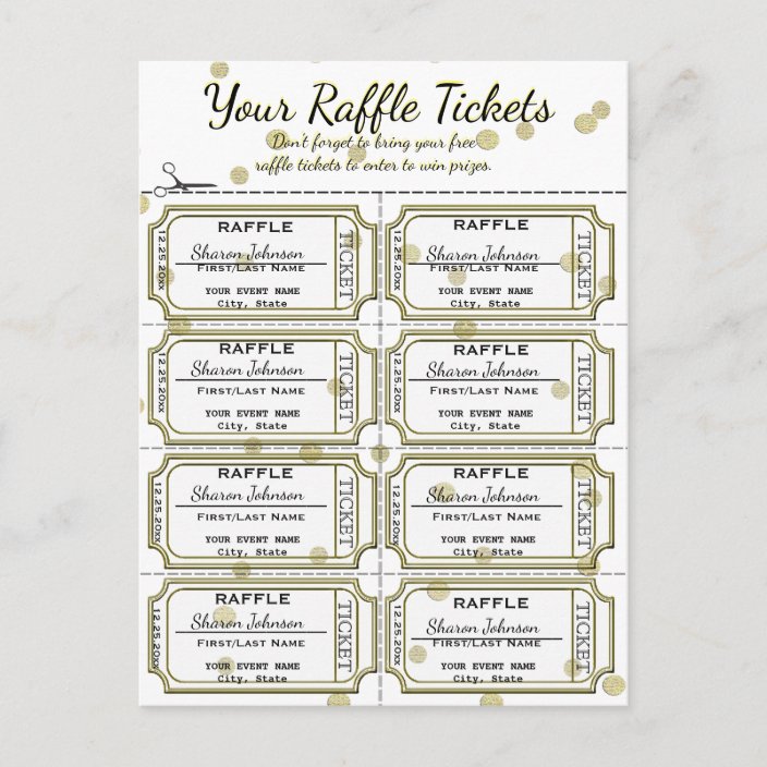 Raffle Tickets Golden Confetti Postcard | Zazzle.com