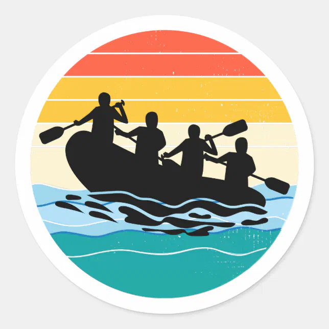 Rafting Team Raft White Water Rafter Paddle Retro Classic Round Sticker ...