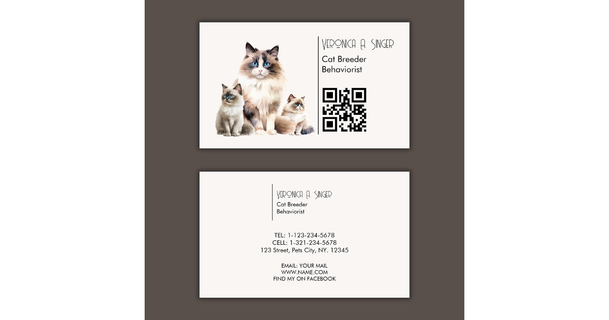 Ragdoll Breeder Behaviorist QR Code Cat Business Card | Zazzle