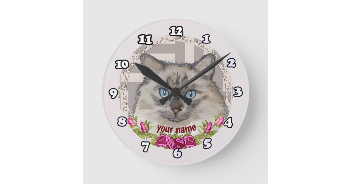 Ragdoll Cat Roses clock | Zazzle