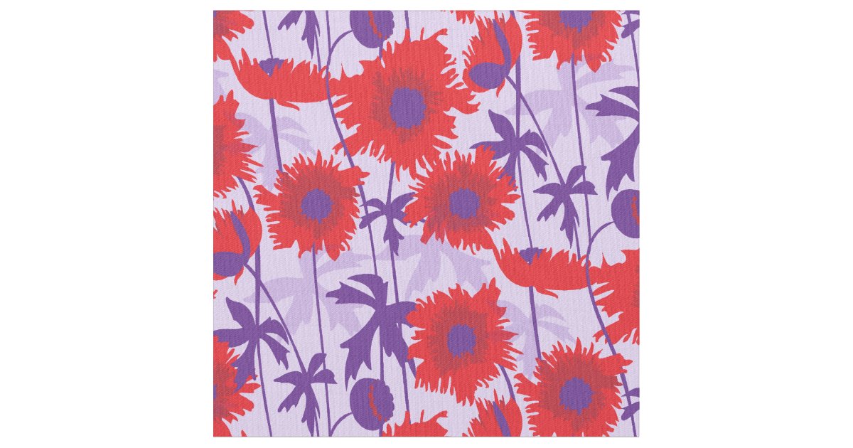 Ragged poppies red purple floral graphic fabric | Zazzle