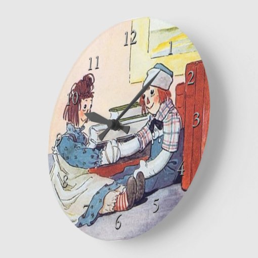 Raggedy Andy Meet for the First Time Large Clock | Zazzle