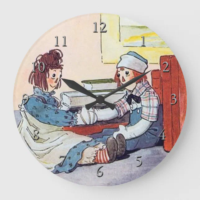 Raggedy Andy Meet for the First Time Large Clock | Zazzle