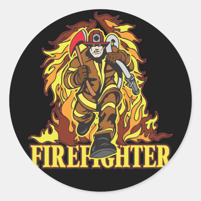 Raging Flames Firefighter Classic Round Sticker | Zazzle