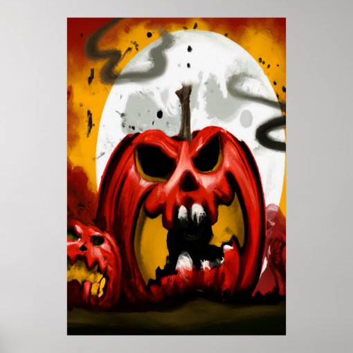 Raging red Pumpkin | AI Art Poster | Zazzle