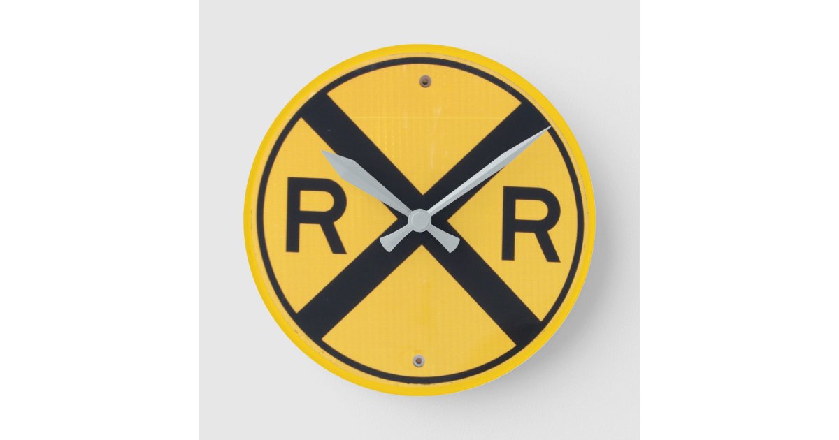 Railroad Crossing Sign Round Clock | Zazzle
