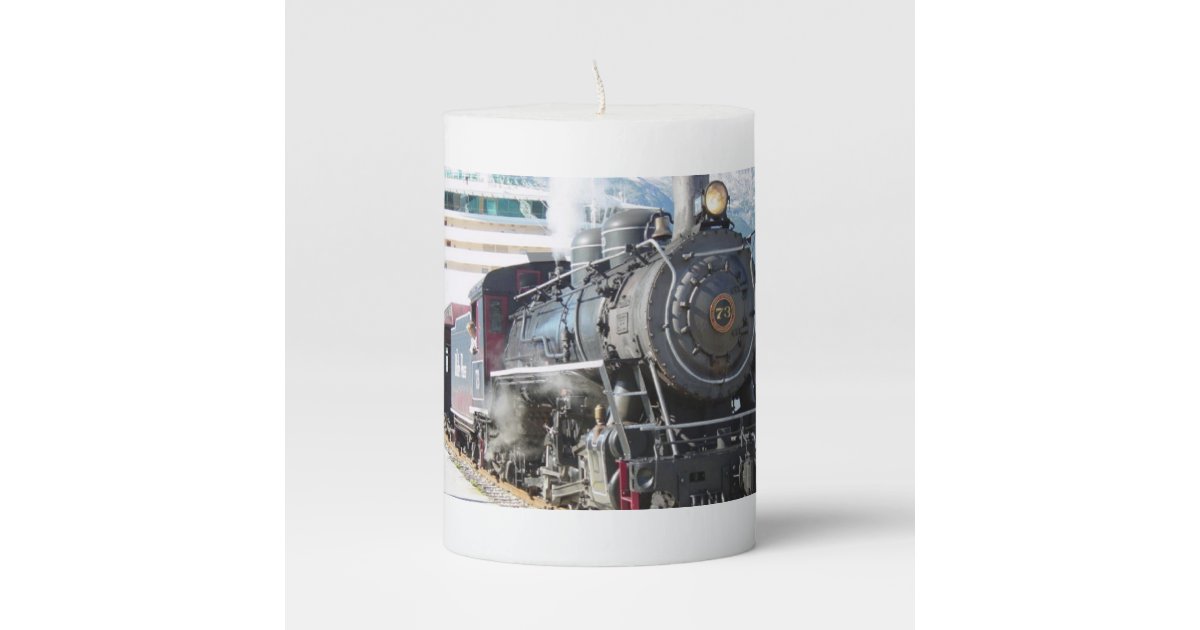 Railroad Locomotive design Pillar Candle | Zazzle
