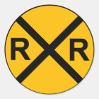 Railroad Crossing Highway Sign Classic Round Sticker | Zazzle.com