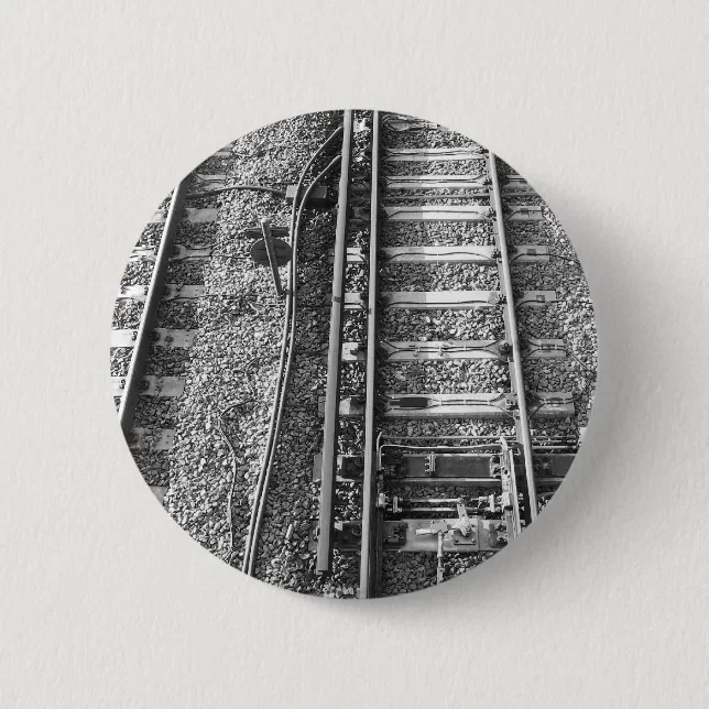 Railroad Tracks, Black and White Picture. Pinback Button | Zazzle
