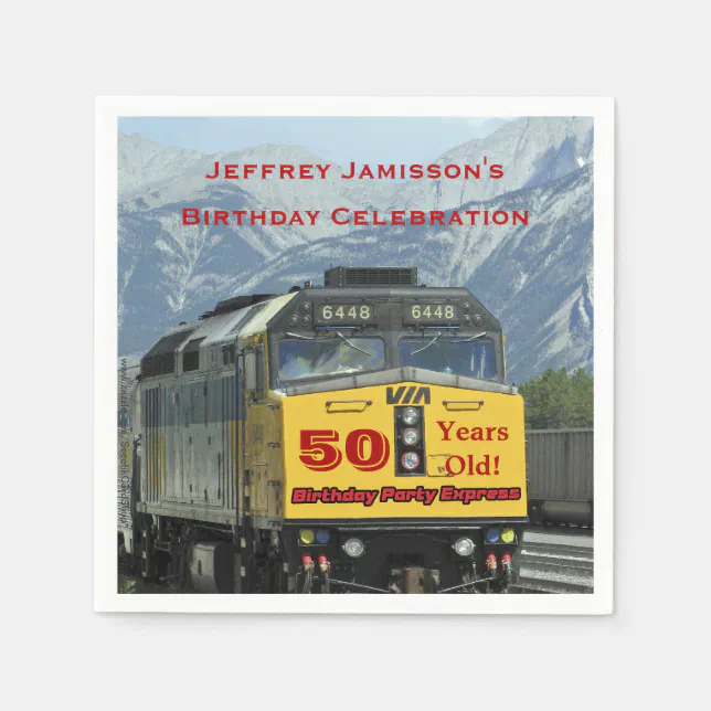 Railroad Train Paper Napkins, 50th Birthday Custom Napkins | Zazzle