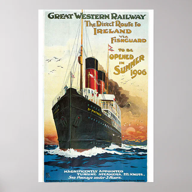 Railway Oceanliner Ireland Vintage Travel Poster | Zazzle
