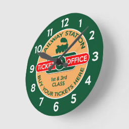 Railway Station Ticket Office Round Clock | Zazzle