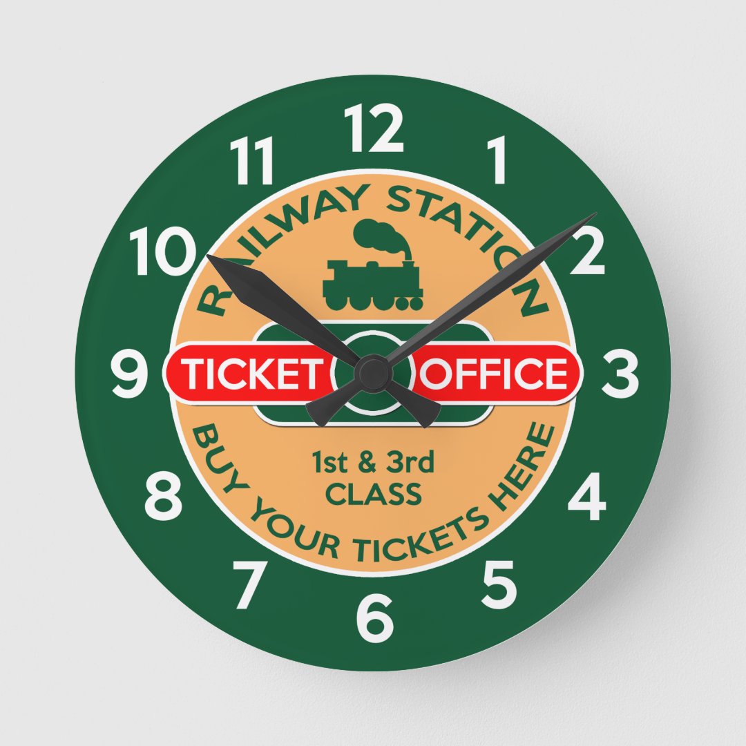 Railway Station Ticket Office Round Clock | Zazzle