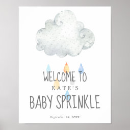 Rain Cloud Boy Baby Sprinkle Welcome Poster | Zazzle