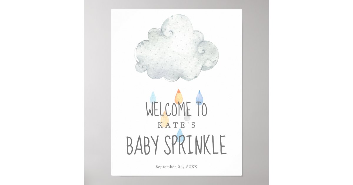Rain Cloud Boy Baby Sprinkle Welcome Poster | Zazzle.com