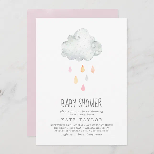 Rain Cloud Girl Baby Shower Invitation | Zazzle