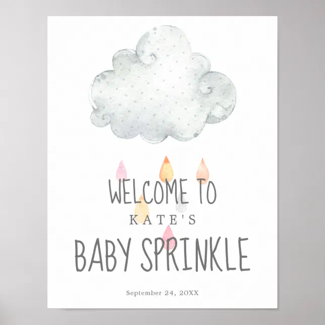 Rain Cloud Girl Baby Sprinkle Welcome Poster | Zazzle