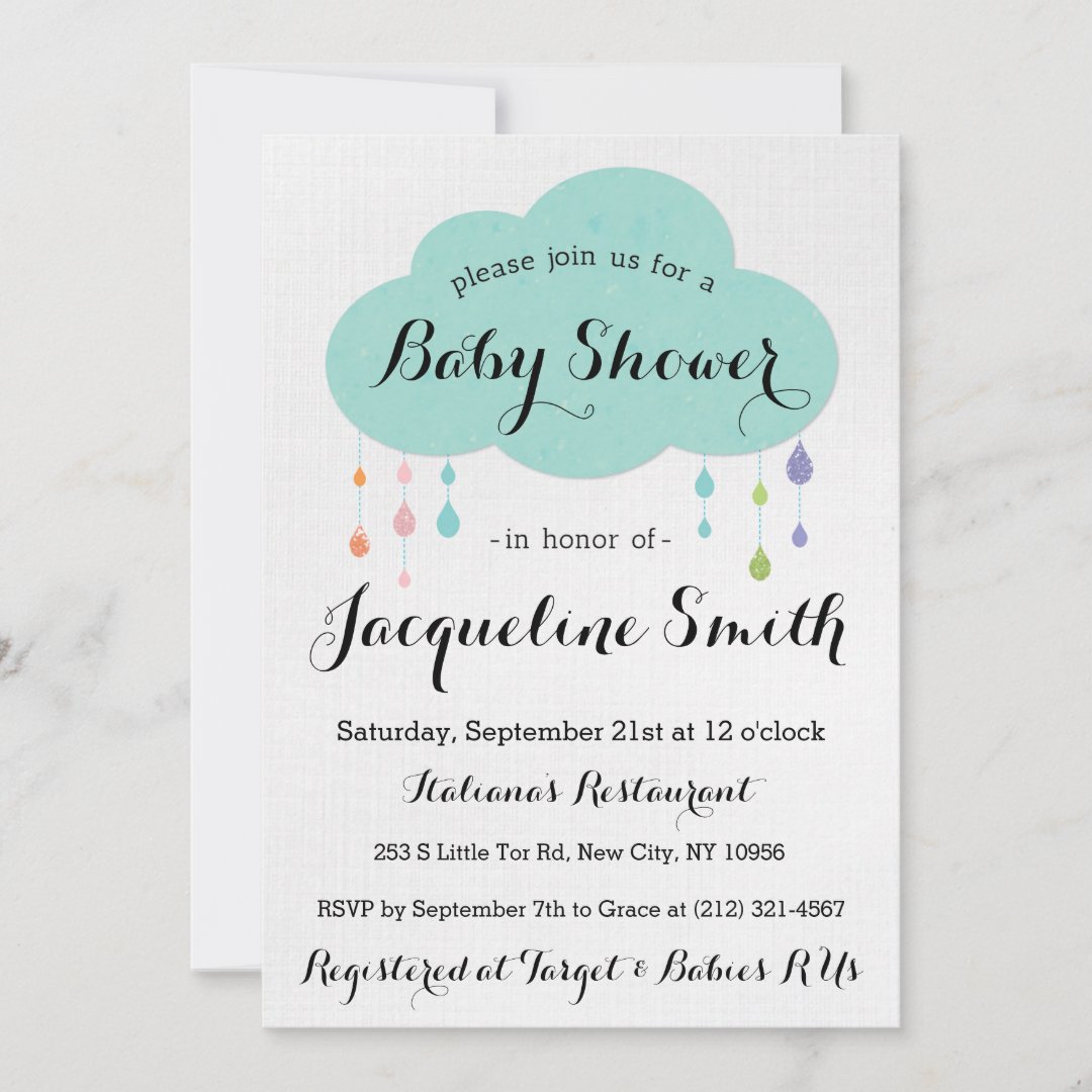 Rain Drop Glitter Baby Shower Invitation | Zazzle