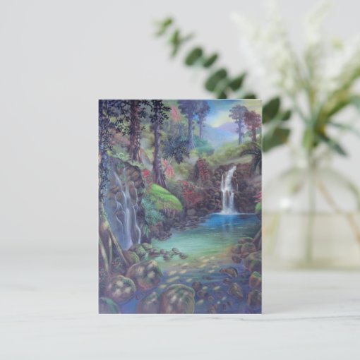 Rain Forest Landscape River Waterfalls Art Postcard | Zazzle