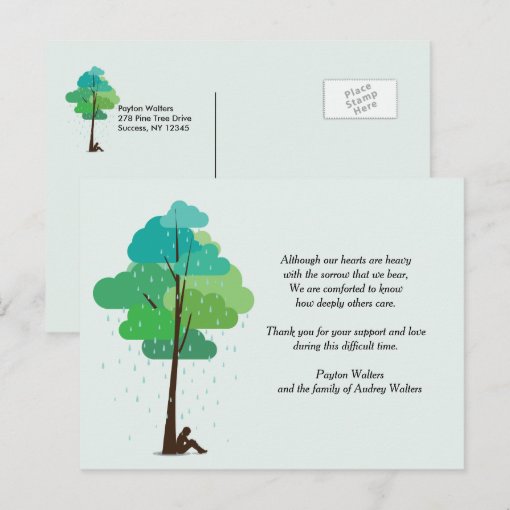 Rain in my Heart Bereavement Postcard Thank You | Zazzle
