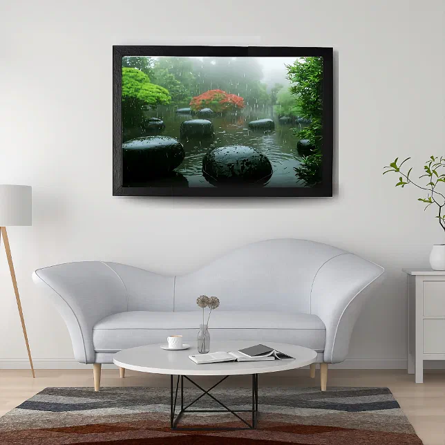 Rain in Zen Garden with Maple Tree & Stones | Poster | Zazzle