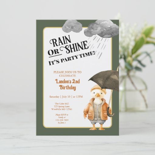 Rain or Shine Spring or Fall Woodland Birthday Invitation | Zazzle