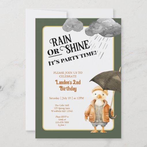Rain or Shine Spring or Fall Woodland Birthday Invitation | Zazzle