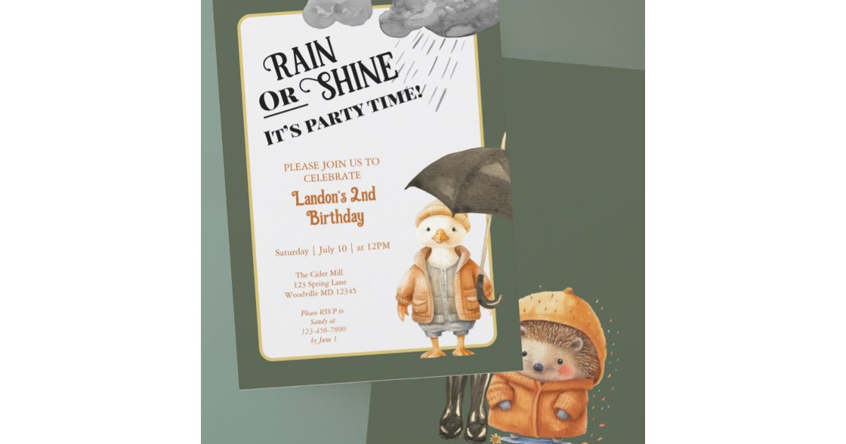 Rain or Shine Spring or Fall Woodland Birthday Invitation | Zazzle