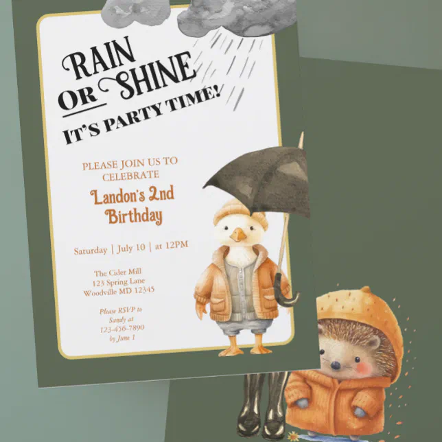 Rain or Shine Spring or Fall Woodland Birthday Invitation | Zazzle