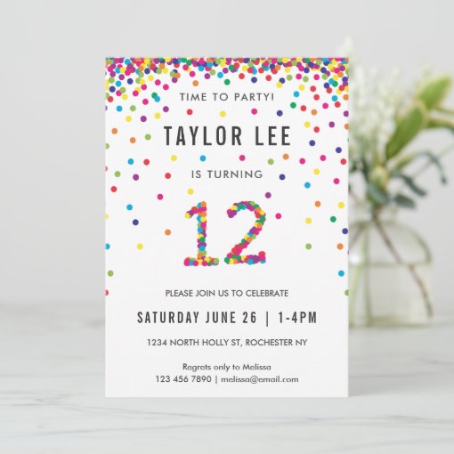 Rainbow 12 Year Old Birthday Party, 12th Birthday Invitation | Zazzle
