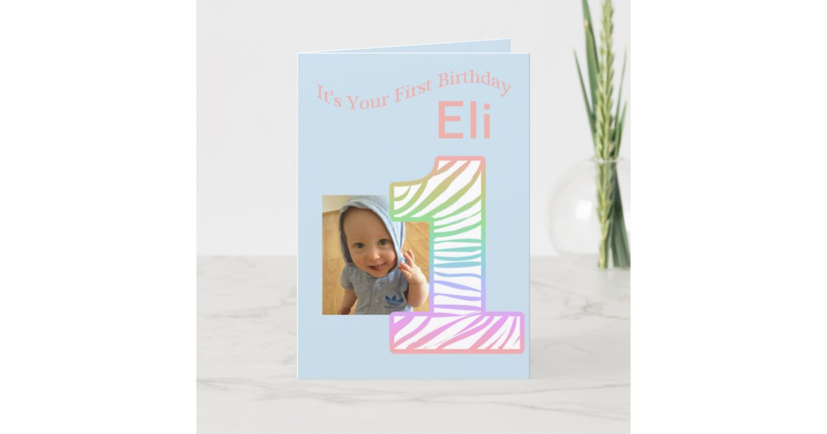Rainbow 1 Photo First Birthday Card | Zazzle