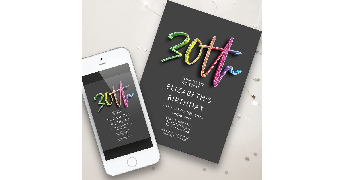 Rainbow 30th Birthday Invitation | Zazzle