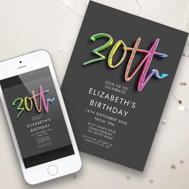 Rainbow 30th Birthday Invitation | Zazzle