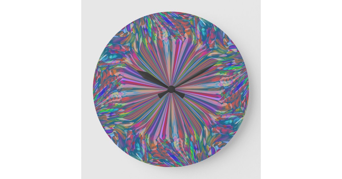 Rainbow Abstract Liquid Fluid Art by Heva Weva Large Clock | Zazzle