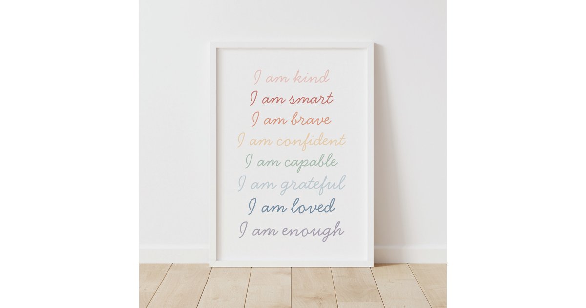 Rainbow Affirmations for Kids Poster | Zazzle