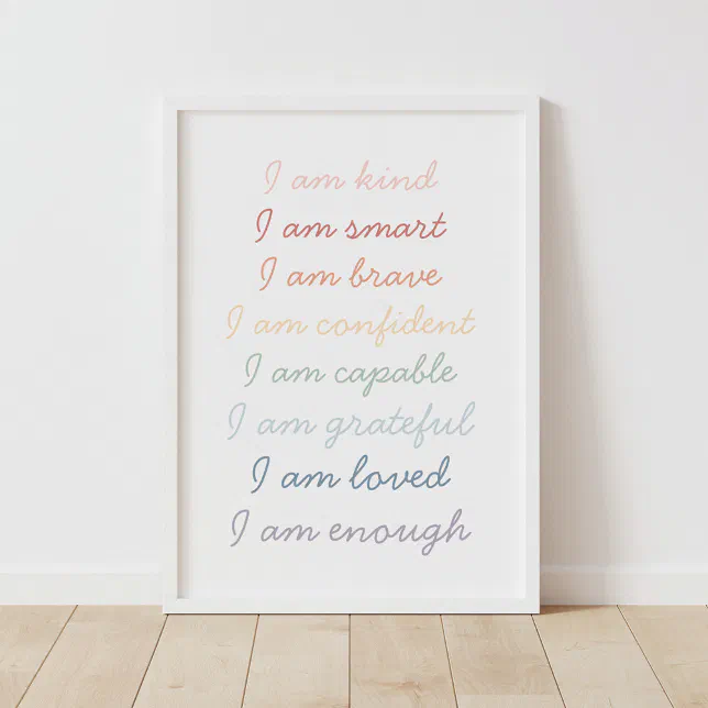 Rainbow Affirmations for Kids Poster | Zazzle