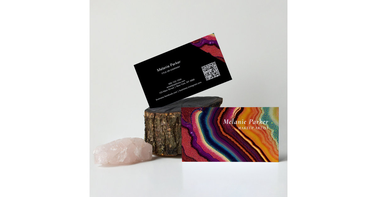 Rainbow Agate Marble QR Code Business Card | Zazzle
