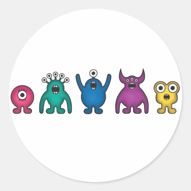 Rainbow Alien Monsters Classic Round Sticker | Zazzle