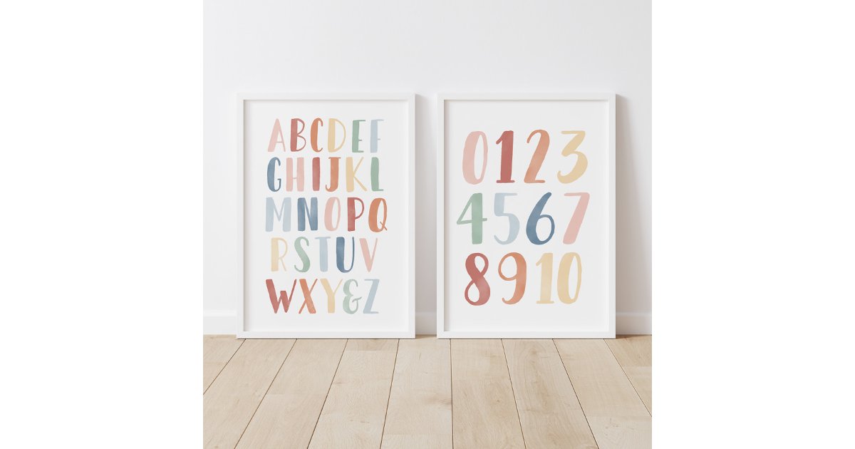 Rainbow Alphabet and Numbers Educational Classroom Wall Art Sets | Zazzle