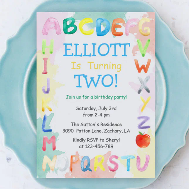 Rainbow Alphabet Birthday Invitation | Zazzle