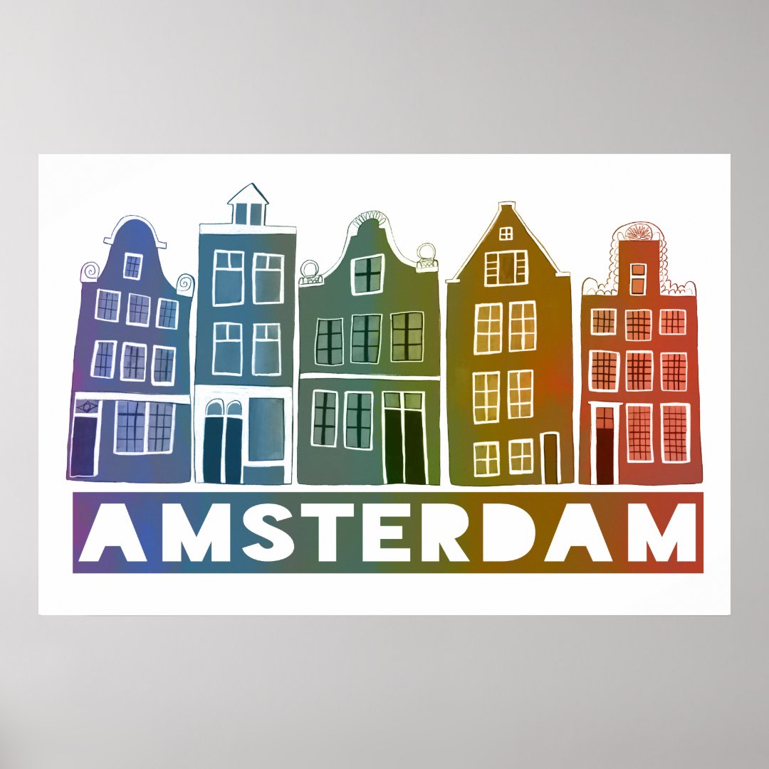 Rainbow Amsterdam Colorful Holland Houses Art Poster | Zazzle