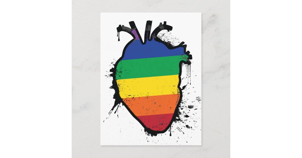rainbow anatomical heart postcard | Zazzle